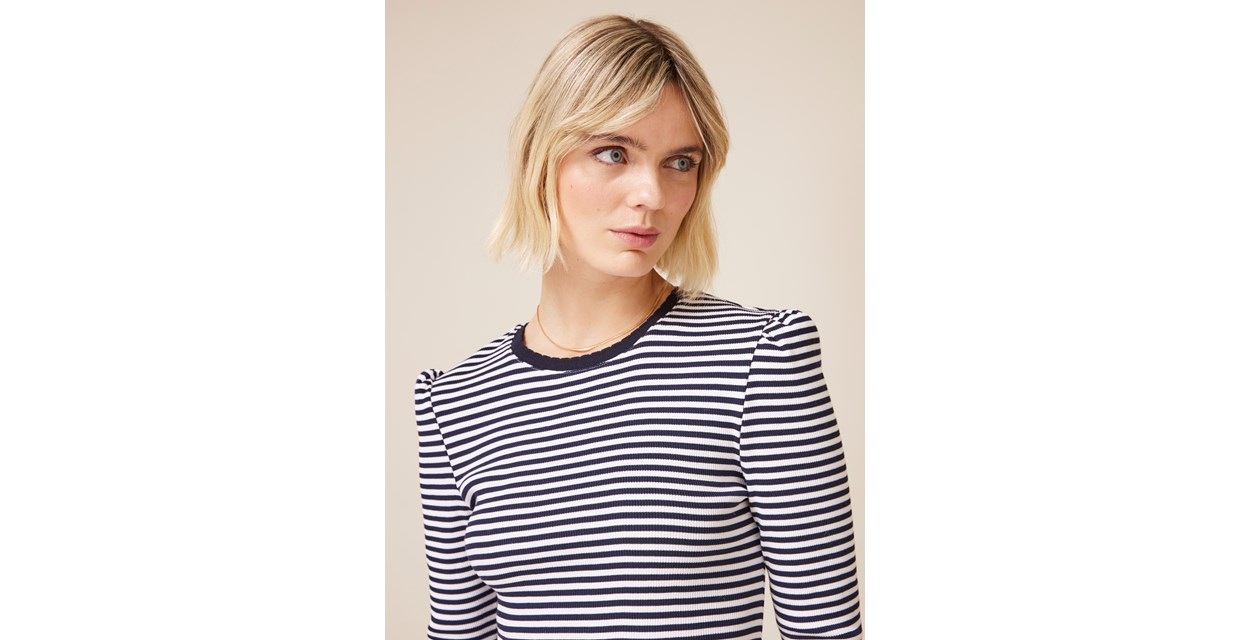 Julia stripet genser Bright White | VIC