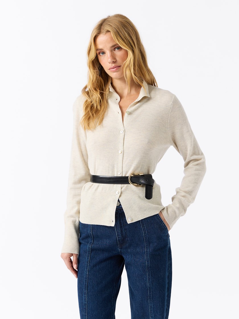 Manel cardigan i merinoull Grey Melange | VIC